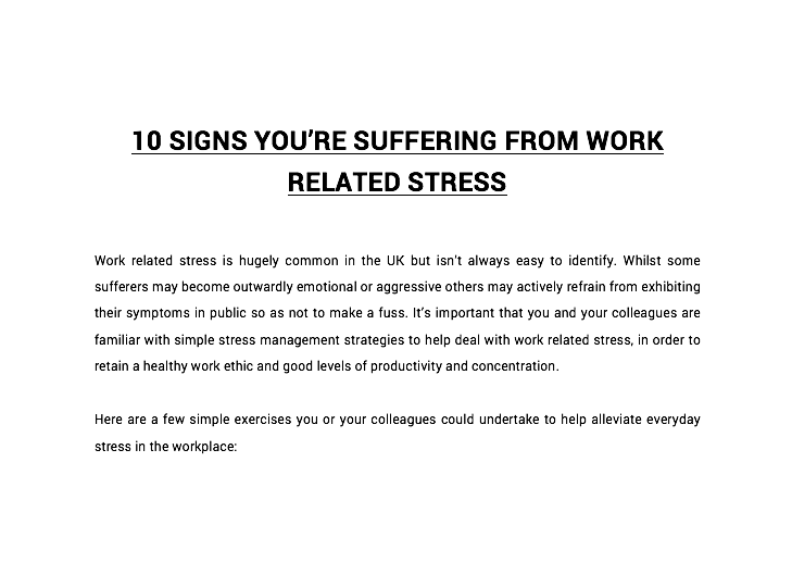 10 Top Tips For Managing Work Related Stress - Print what matters